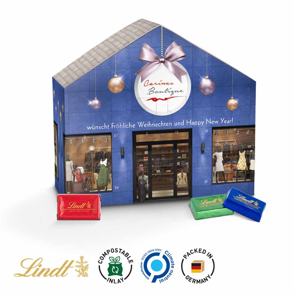 Adventskalender Haus Lindt Schokotäfelchen Mischung Vollkartonhülle